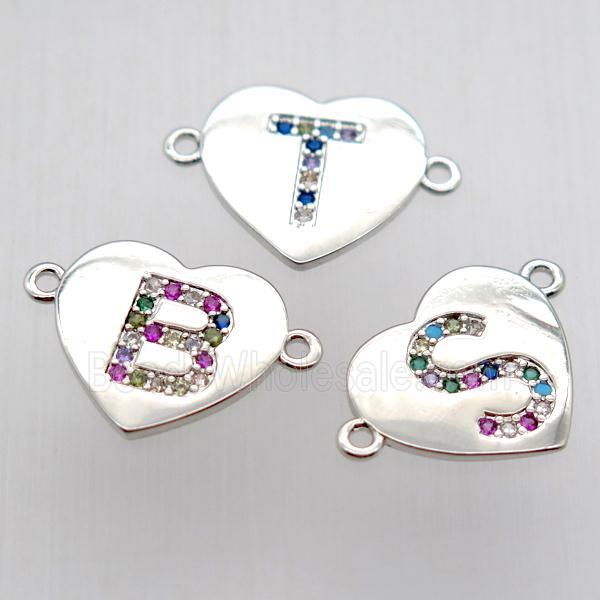 copper letter connector, heart, mix alphabet, platinum plated, approx ...