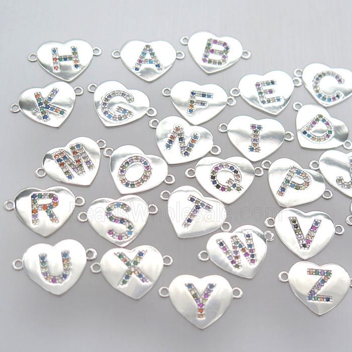 copper letter connector, heart, mix alphabet, platinum plated, approx ...