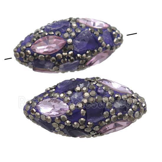 Amethyst rice beads paved rhinestone, approx 15-30mm (GM16838 ...