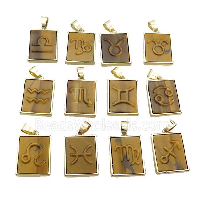 Natural Tiger Eye Stone Pendant Zodiac Mixed Rectangle Gold Plated ... Natural Tiger Eye Stone Pendant Zodiac Mixed Rectangle Gold Plated ...