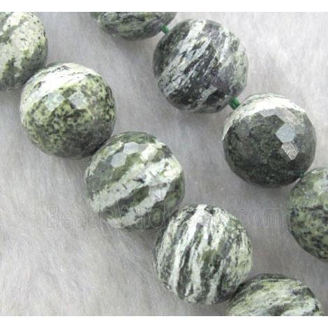 Natural Green Silver-line Jasper Beads, faceted round, approx 12mm dia ...