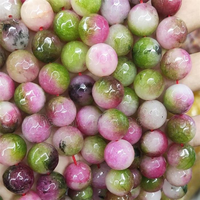 Faceted Round Jade Beads Pink Green Dye, approx 14mm dia (JD10210 ...